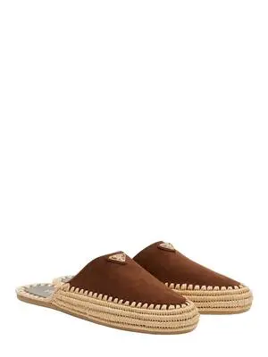 Prada Suede And Jute Mules - Brown
