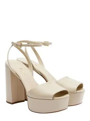 Prada Leather Platform Sandals - Beige