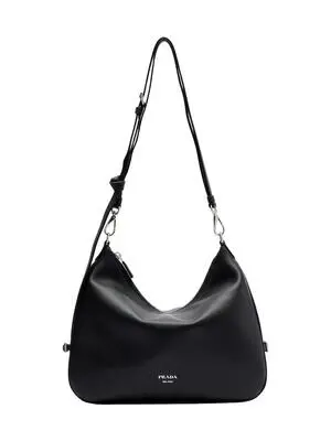 Prada Fold Large Leather Shoulder Bag - Black