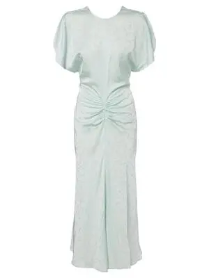Victoria Beckham Gathered Jacquard Midi Dress - Blue