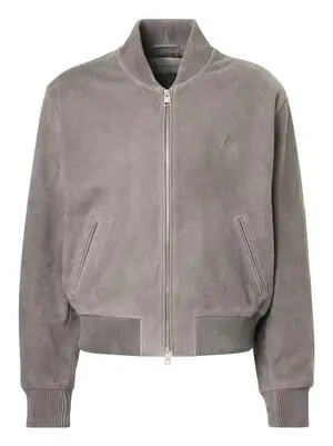 AMI Paris De Cœur Suede Bomber Jacket - Grey