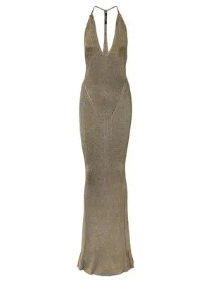 ROBERTO CAVALLI Ribbed-Knit Lamé Maxi Dress