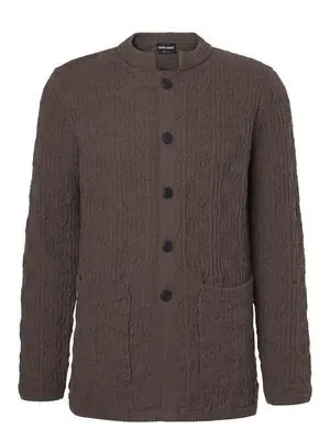 Giorgio Armani Ribbed-knit Cotton-blend Cardigan - Brown