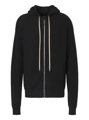 Rick Owens Ribbed Virgin Wool Hoodie - Black