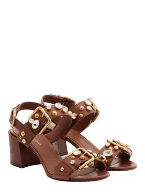 Dolce & Gabbana Keira Embellished Leather Sandals - Brown