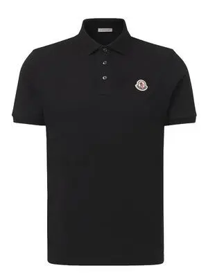 Moncler Logo Cotton Piqué Polo Shirt - Black