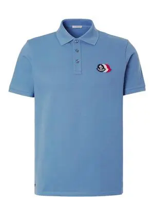 Moncler Logo Cotton Piqué Polo Shirt - Blue