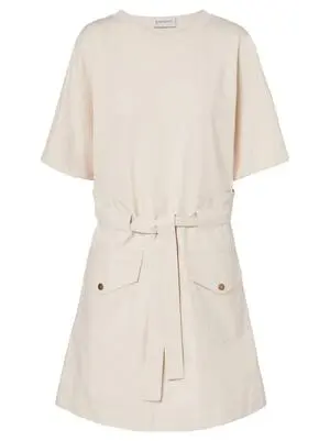Moncler Belted Cotton-blend Jersey Minidress - White