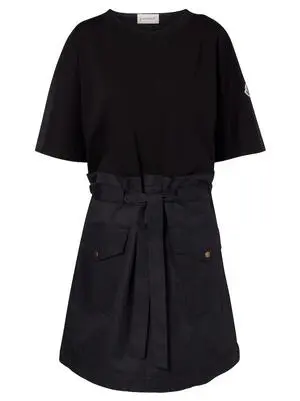 Moncler Belted Cotton-blend Jersey Minidress - Black