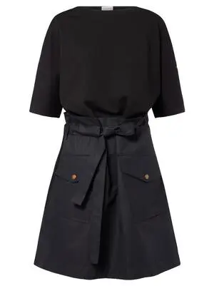 Moncler Belted Cotton-blend Jersey Minidress - Black