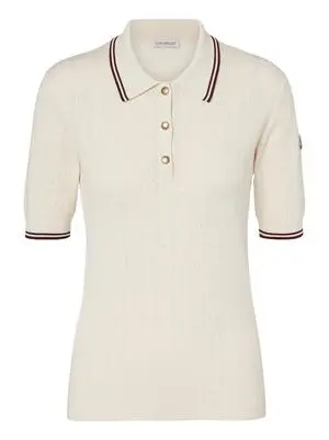 Moncler Pointelle Cotton Polo Shirt - White