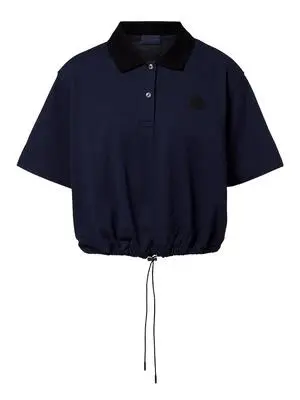 Moncler Cotton Piqué Polo Shirt With Drawstring Waist - Blue