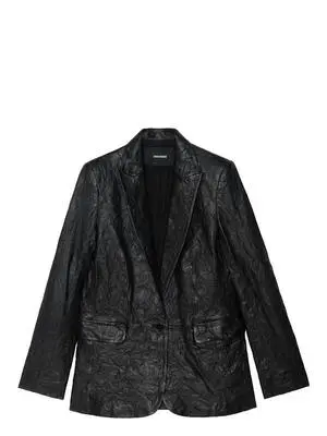 Zadig&Voltaire Valse Crinkled Leather Blazer - Black