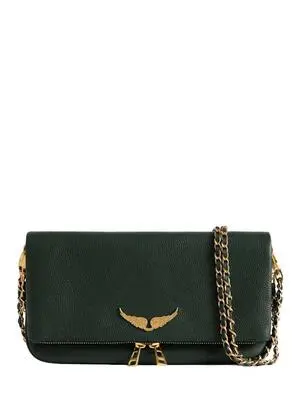Zadig&Voltaire Zadig & Voltaire Grained Leather Clutch With Chain Strap Emerald