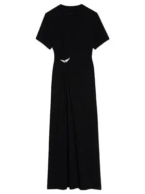 Zadig&Voltaire Raja" Maxi Dress With Pleated Panel And Brooch - Black
