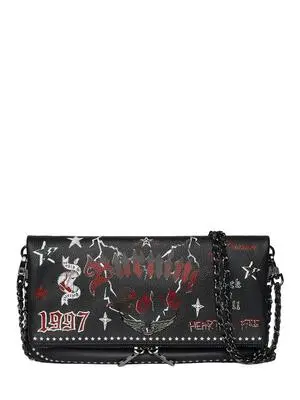 Zadig&Voltaire Grained Leather Clutch With Metal Chain - Black