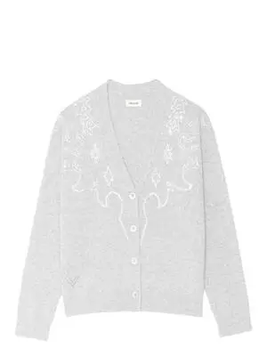 Zadig&Voltaire Cashmere Cardigan With Rhinestone Embellishments - Gris Chine Clai