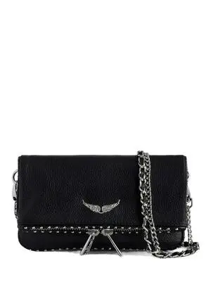 Zadig&Voltaire Rock Mini Studded Leather Clutch With Chain Straps Black