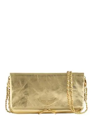 Zadig&Voltaire Metallic Leather Clutch With Rhinestone Wings - Gold