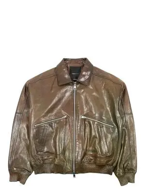 PURPLE BRAND Zip-fastening Distressed Leather Jacket - Brown