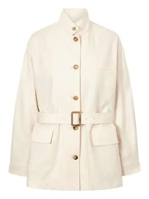 Loro Piana Lismore Belted Linen And Wool-blend Jacket - Peach