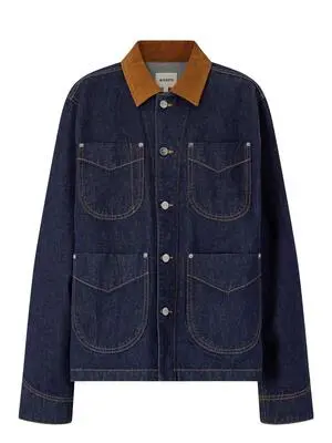 Khaite Wyatt Corduroy-Trimmed Denim Jacket Blue