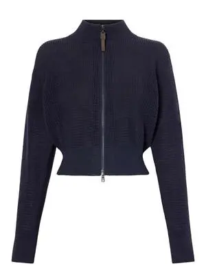 Brunello Cucinelli Embellished Cotton-blend Zip-up Cardigan - Navy