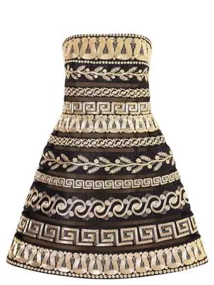 Carolina Herrera Strapless Embroidered Mini Dress - Gold