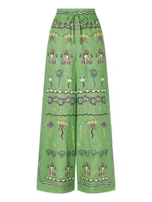 ALEMAIS Sun Dancer Printed Linen Wide-Leg Pants Multi
