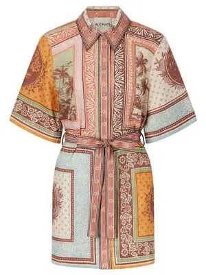 ALEMAIS Alberta Printed Linen Mini Shirt Dress - Multi