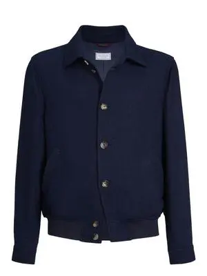 Brunello Cucinelli Linen And Silk-blend Blouson Jacket - Blue