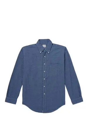 ORSLOW Button-down Collar Checked Cotton-chambray Shirt - Blue