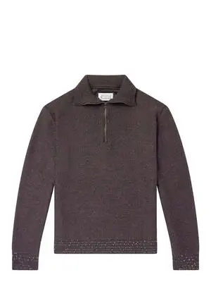 MAISON MARGIELA Embroidered Half-zip Sweater - Brown
