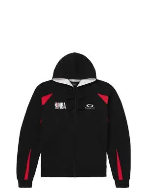 Balenciaga Nba Oversized Logo-embroidered Zip-up Hoodie - Black