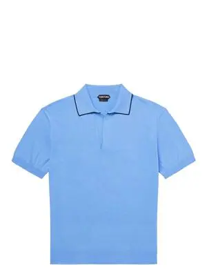 TOM FORD Sea Island Cotton And Silk-blend Polo Shirt - Blue