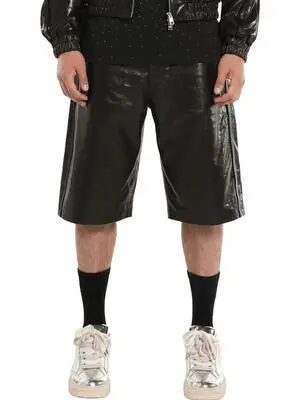 PURPLE BRAND Relaxed Sheepskin Leather Track Shorts - Black