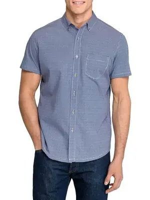 W.R.K Slim Fit Micro Square Reworked Short Sleeve Button-down Shirt - Maroon