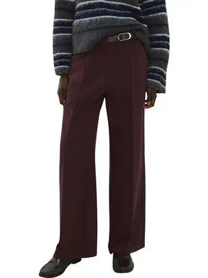 Mango Mid-Rise Straight-Leg Pleated Pants With Belt Wine