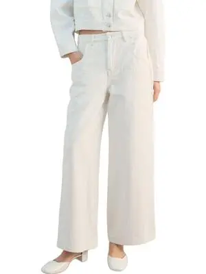 Mango Embroidered High-waist Wide-leg Jeans - Off White