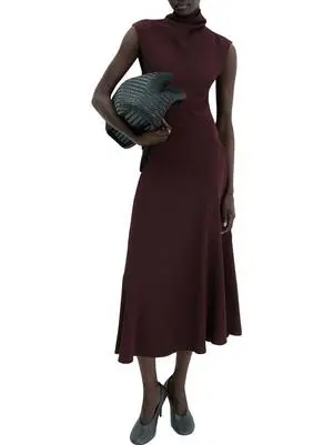 Mango Drape Mock Neck Sleeveless Midi Dress - Wine