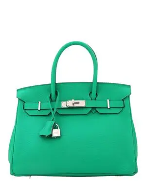 HERMES Birkin Handbag Green Clemence With Palladium Hardware 30