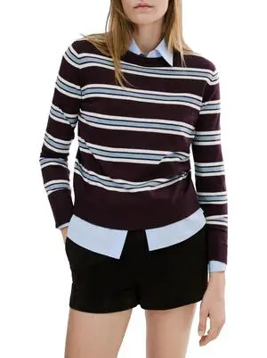Mango Stripe Crewneck Sweater - Maroon