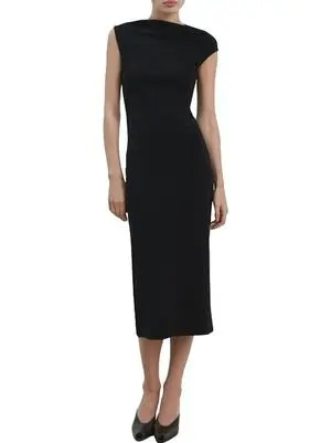 Mango Asymmetric Midi Sheath Dress - Black