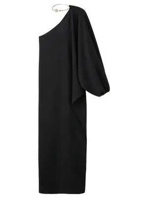 Mango One-shoulder Maxi Dress With Golden Hardware - Black