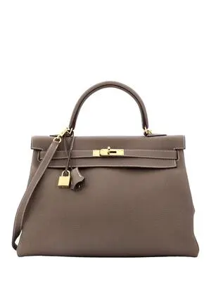 HERMES Kelly Handbag 35 Grey Togo With Gold Hardware - Etoupe