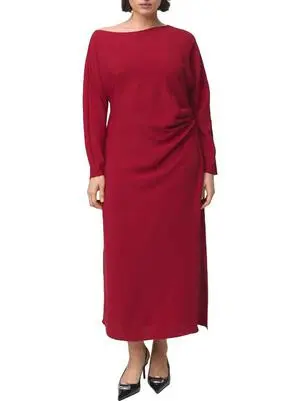 Mango Side-ruched Long-sleeve Dress - Red