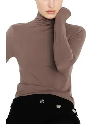Mango Seamless Turtleneck Top - Light/pastel Brown