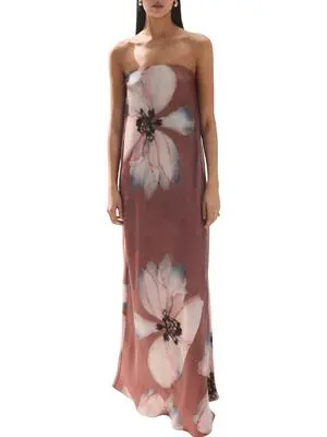 Mango Floral Open Back Maxi Dress - Pastel Pink