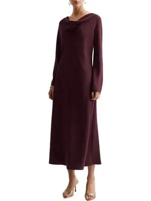 Mango Cowl Neck Long Sleeve Dress - Maroon