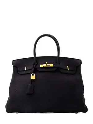 HERMES Birkin Handbag Black Clemence With Gold Hardware 35